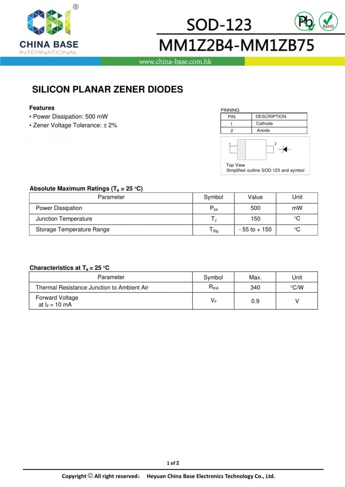 CBI MM1Z4B3 datasheet page 1