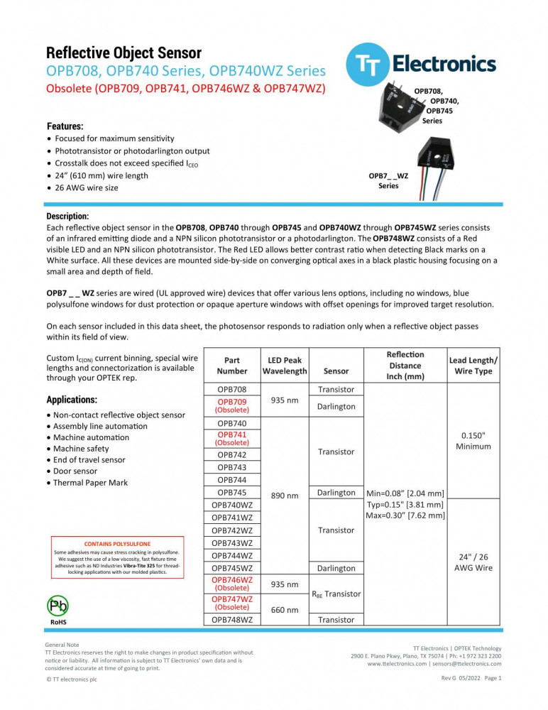 OPB743WZ datasheet page 1