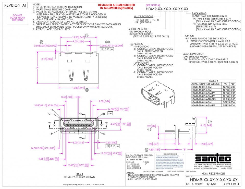 Samtec HDMR drawing page 1