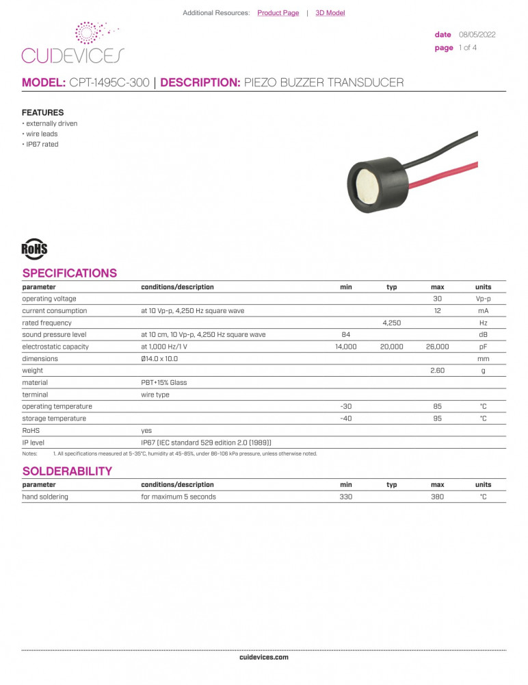 CPT-1495C-300 datasheet page 1