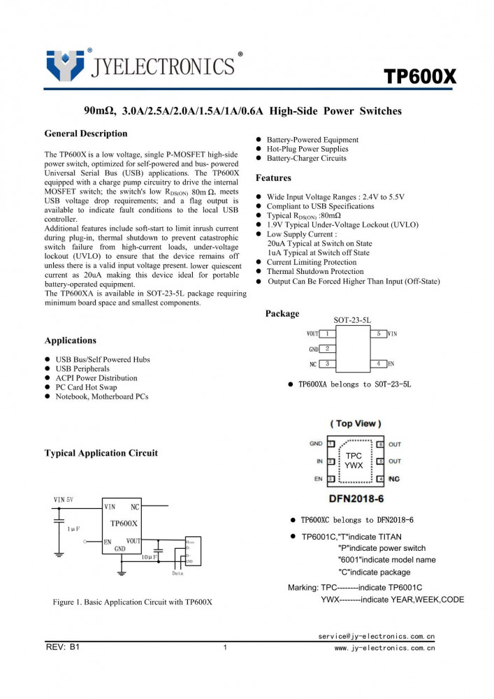 TP6001CX datasheet page 1