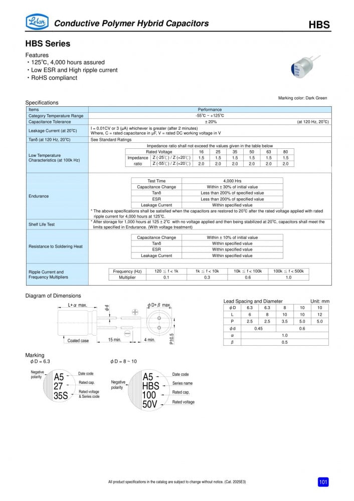 Lelon HBS series technical specification page 1
