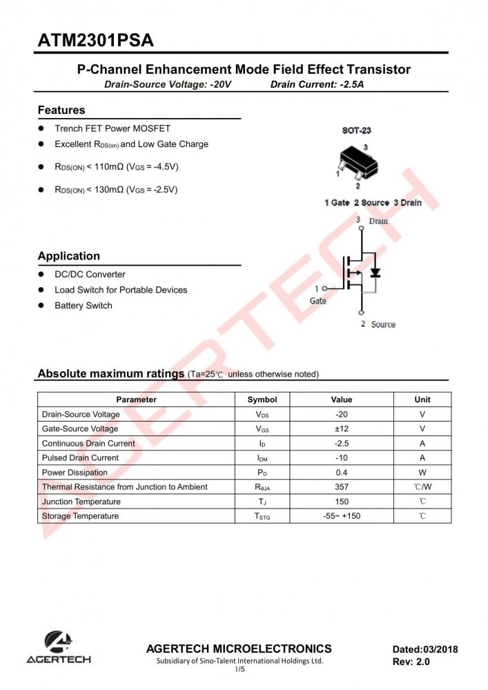 ATM2301PSA datasheet page 1