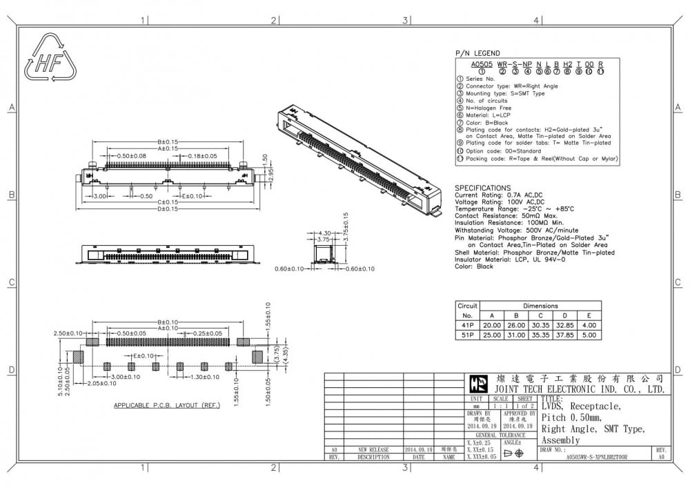 Joint Tech Elec A0505WR-S-41PNLBH2T00R technical drawing