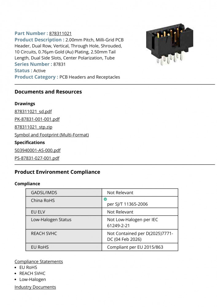 Technical document preview 1 for Molex 878311021