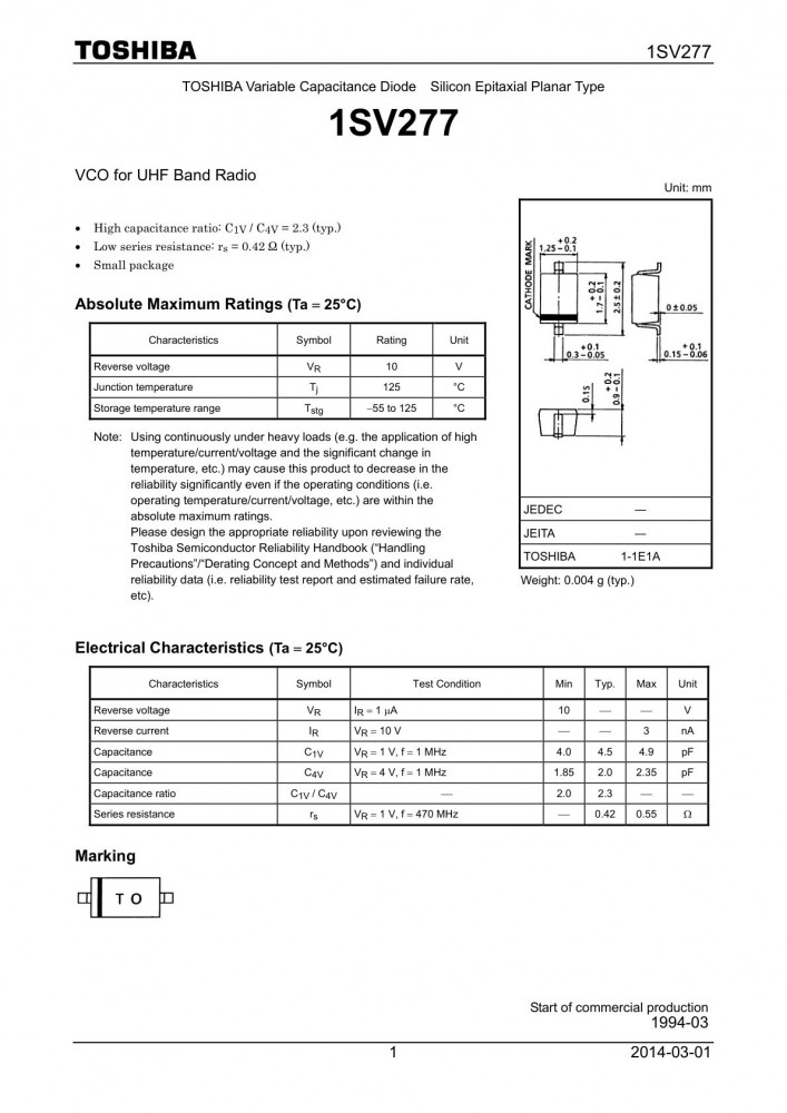 1SV277TPH3F technical document page 1