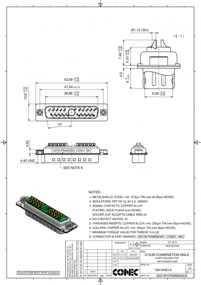 Conec 3021W1PAM99A30X product drawing