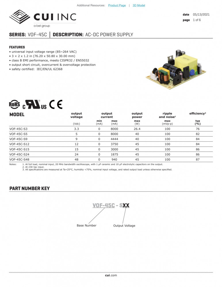 VOF-45C-S12 datasheet page 1
