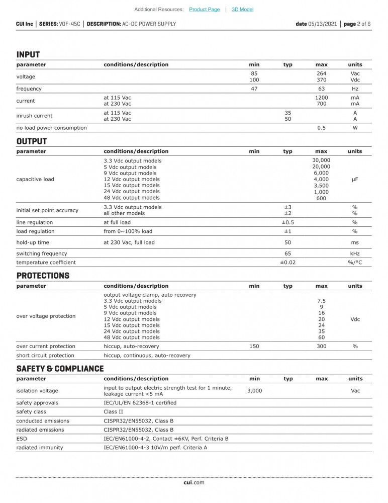 VOF-45C-S12 datasheet page 2