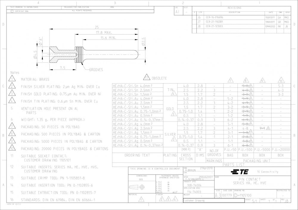 TE Connectivity 3-1105100-2 technical drawing page