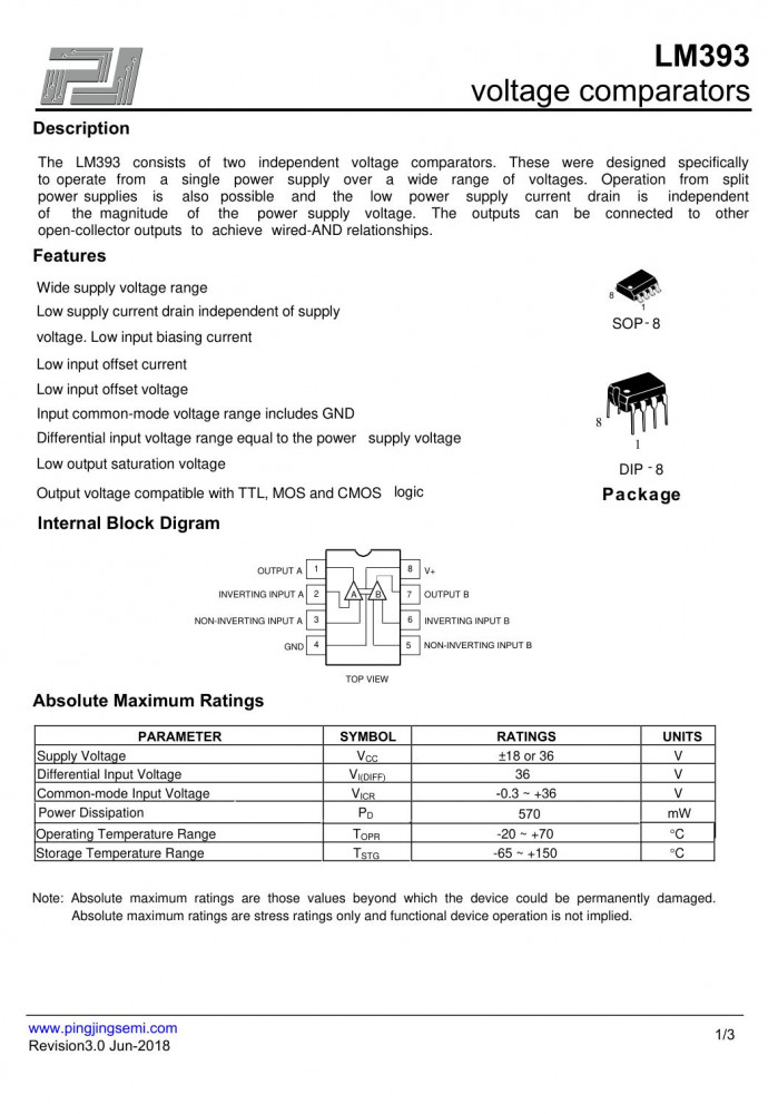 PJSEMI LM393 datasheet page 1