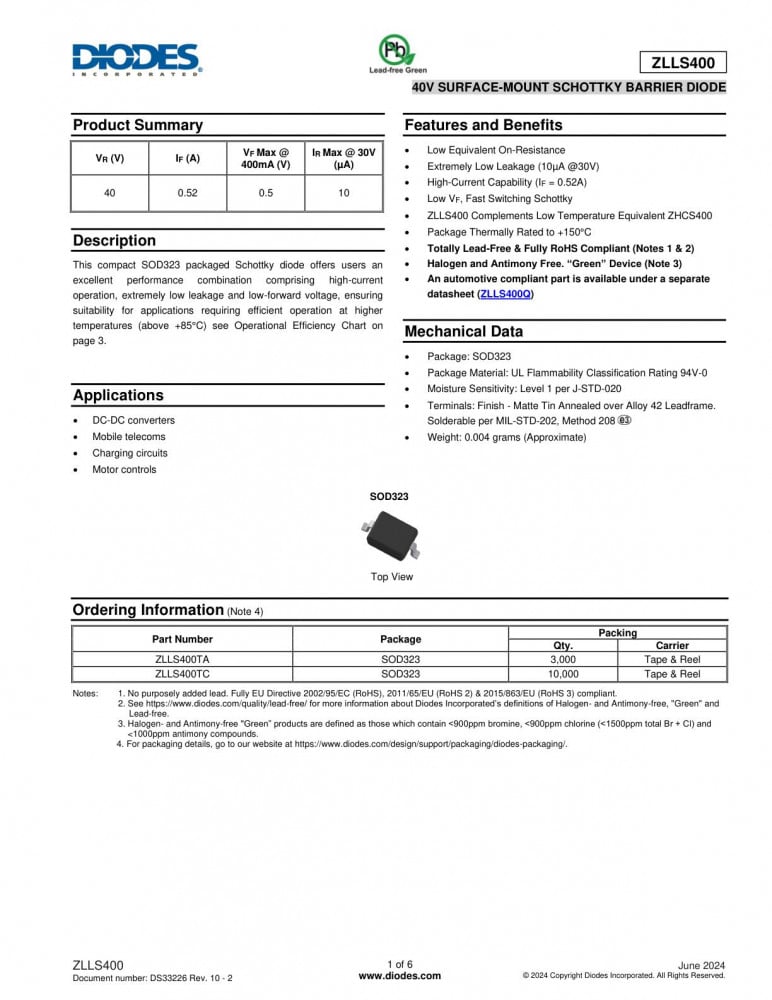 ZLLS400TA datasheet page 1