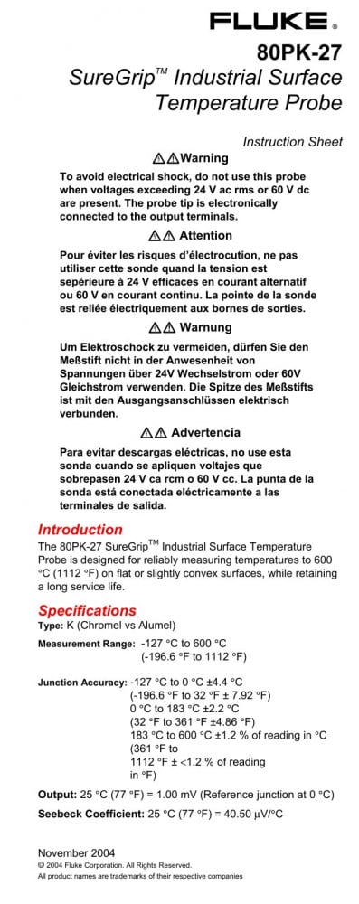 80PK-27 instruction sheet page 1