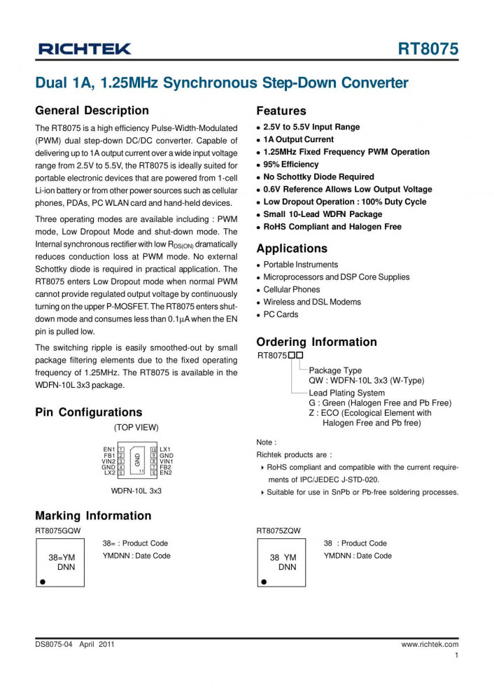 RT8075 datasheet page 1