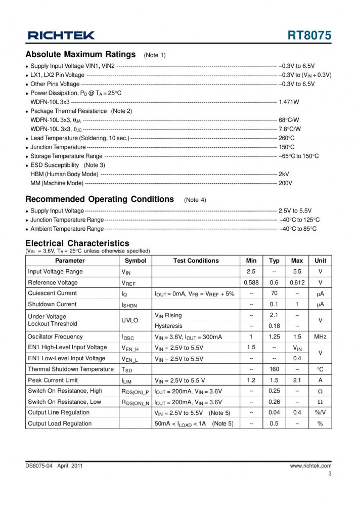 RT8075 datasheet page 3