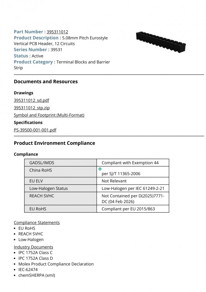 MOLEX 395311012 technical document image 1
