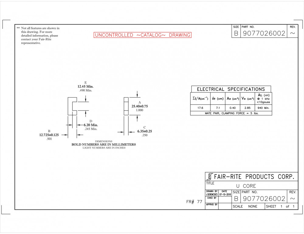 Fair-Rite 9077026002 technical drawing