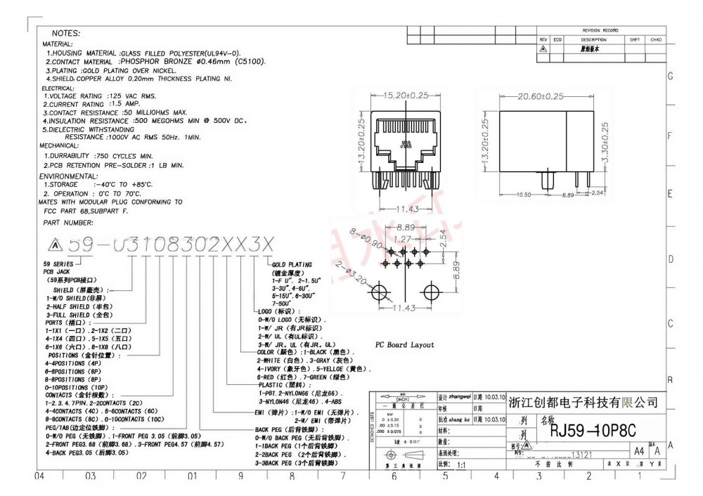 CAX RJ59-10P8C technical document preview