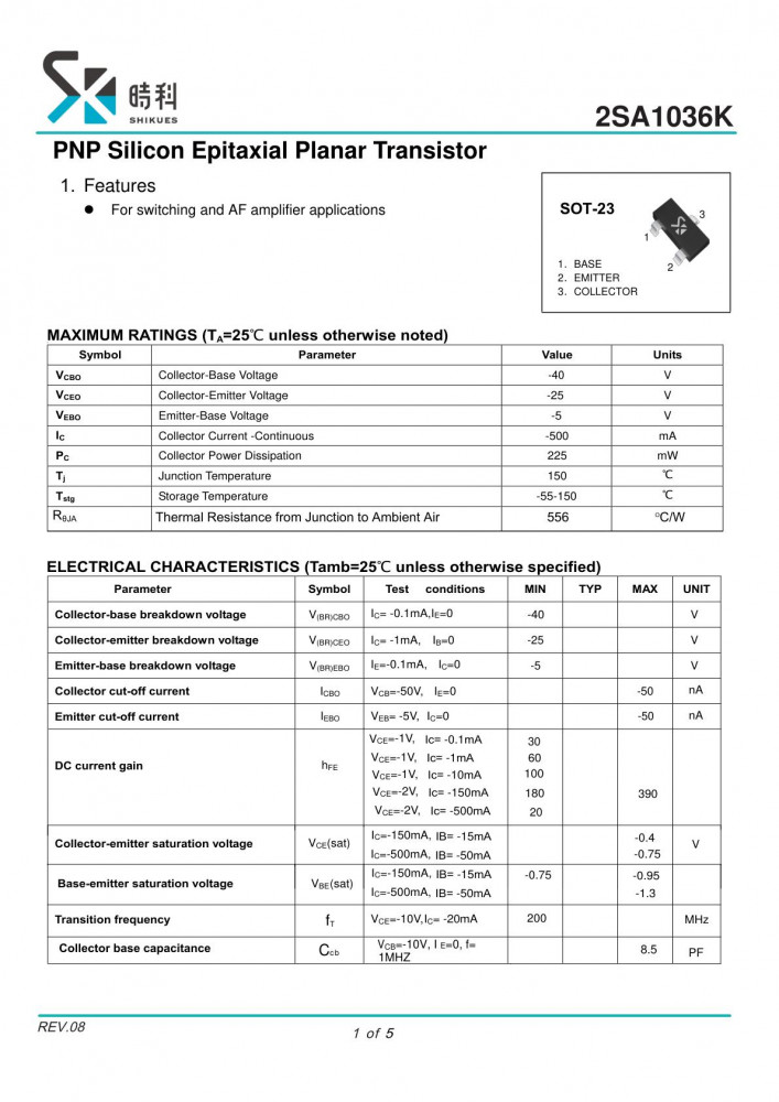 2SA1036K datasheet page 1