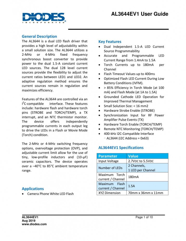 AL3644EV1 technical document page 1