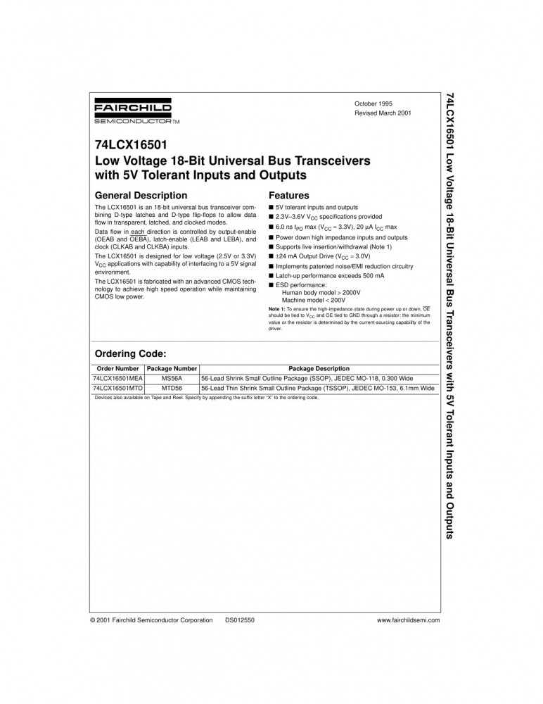 74LCX16501 datasheet page 2