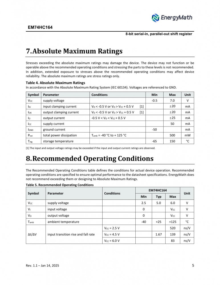 EM74HC164D datasheet page 5
