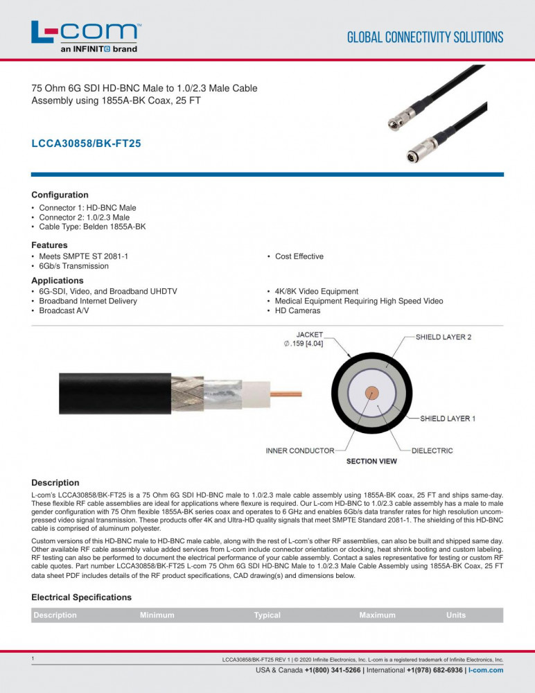L-com LCCA30858/BK-FT25 datasheet page 1
