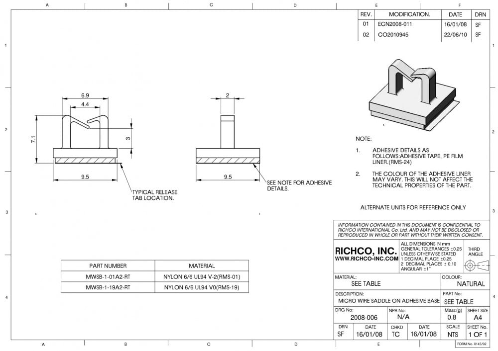 MWSB-1-19A-RT technical drawing page