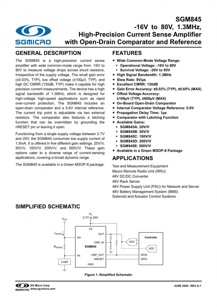 SGM845 datasheet page 1