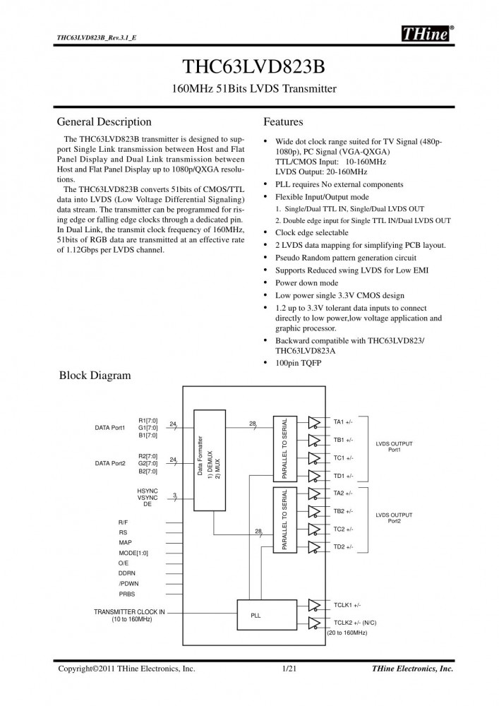 THC63LVD823B datasheet page 1
