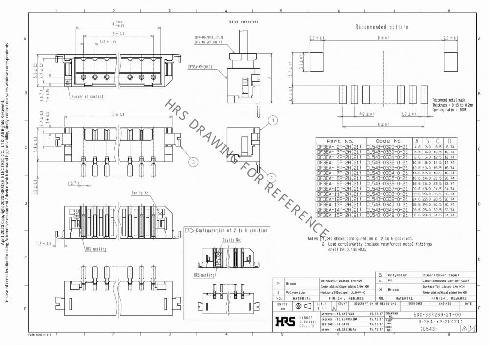 HRS DF3EA connector drawing page 1