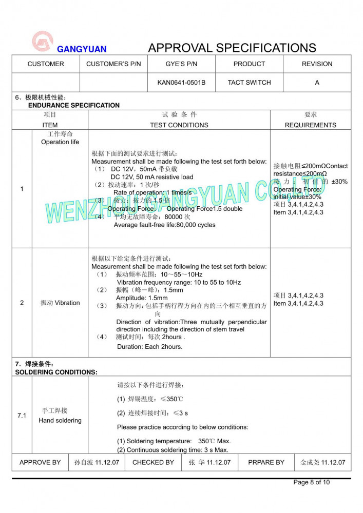 KAN0641-0501B1 approval specification page 8