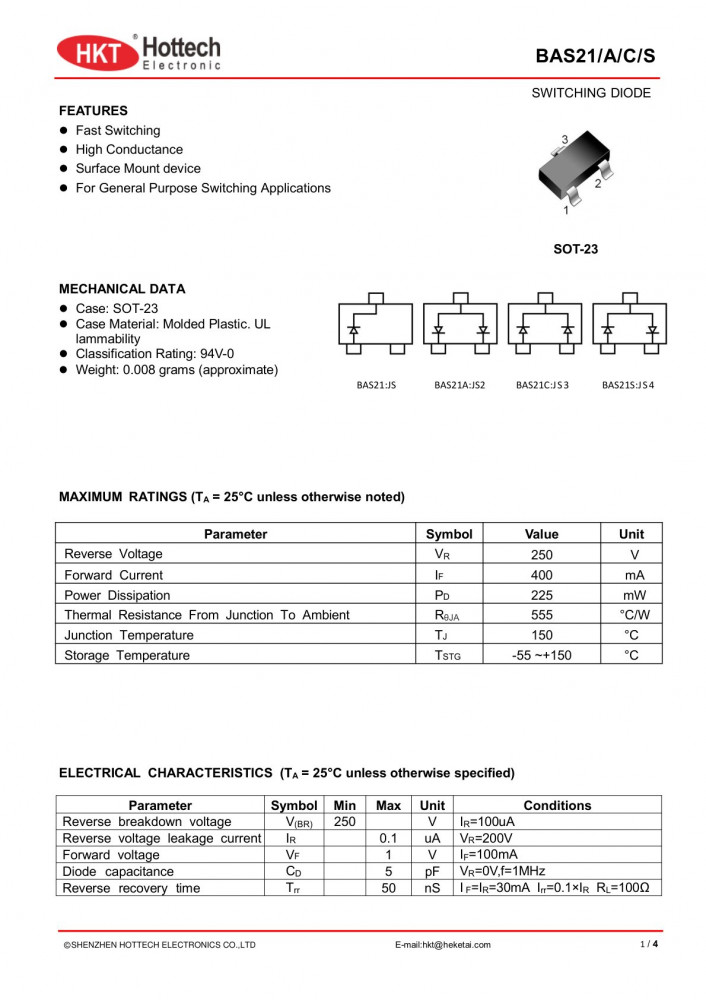 BAS21C datasheet page 1