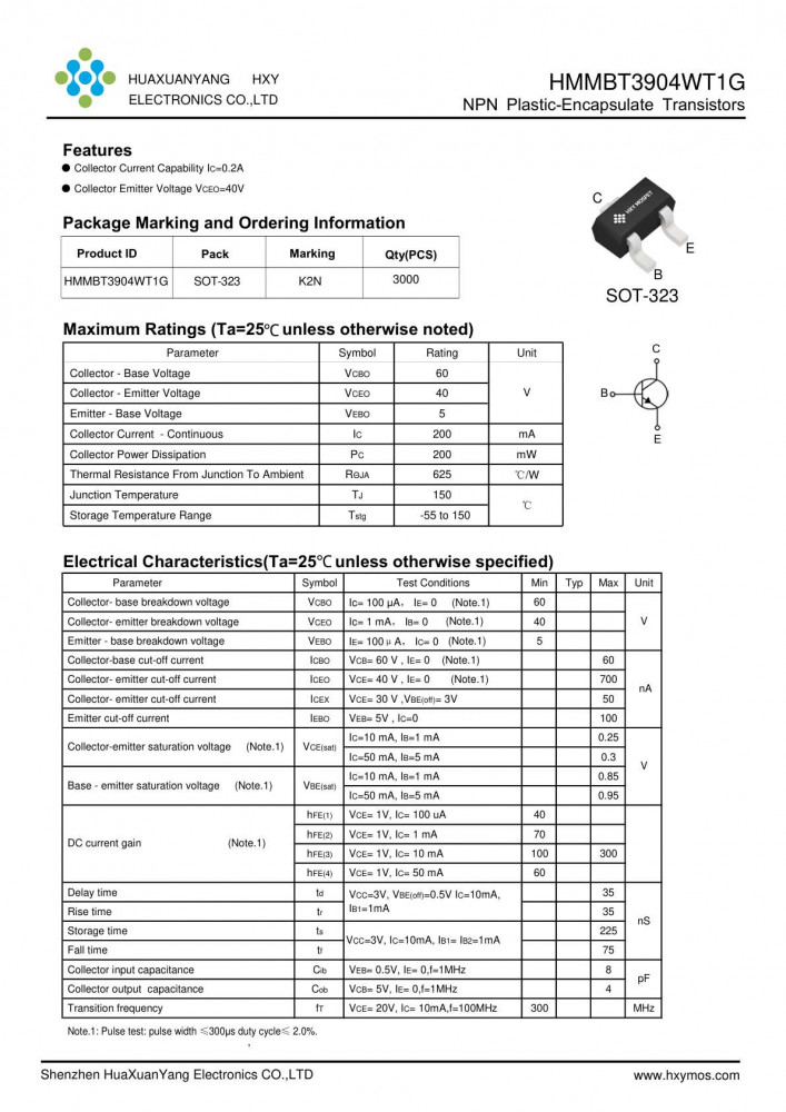 HMMBT3904WT1G datasheet page 1