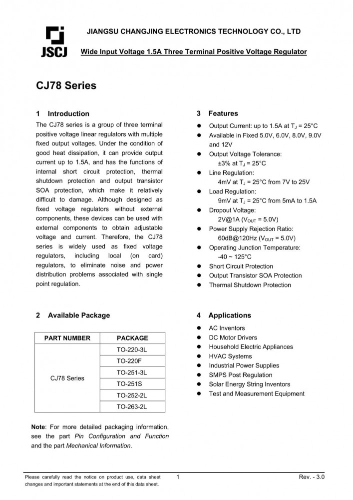 CJ7805 datasheet page 1