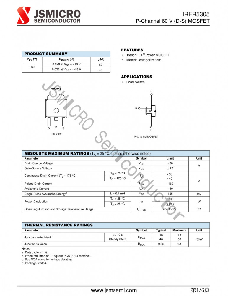 IRFR5305-JSM datasheet page 1