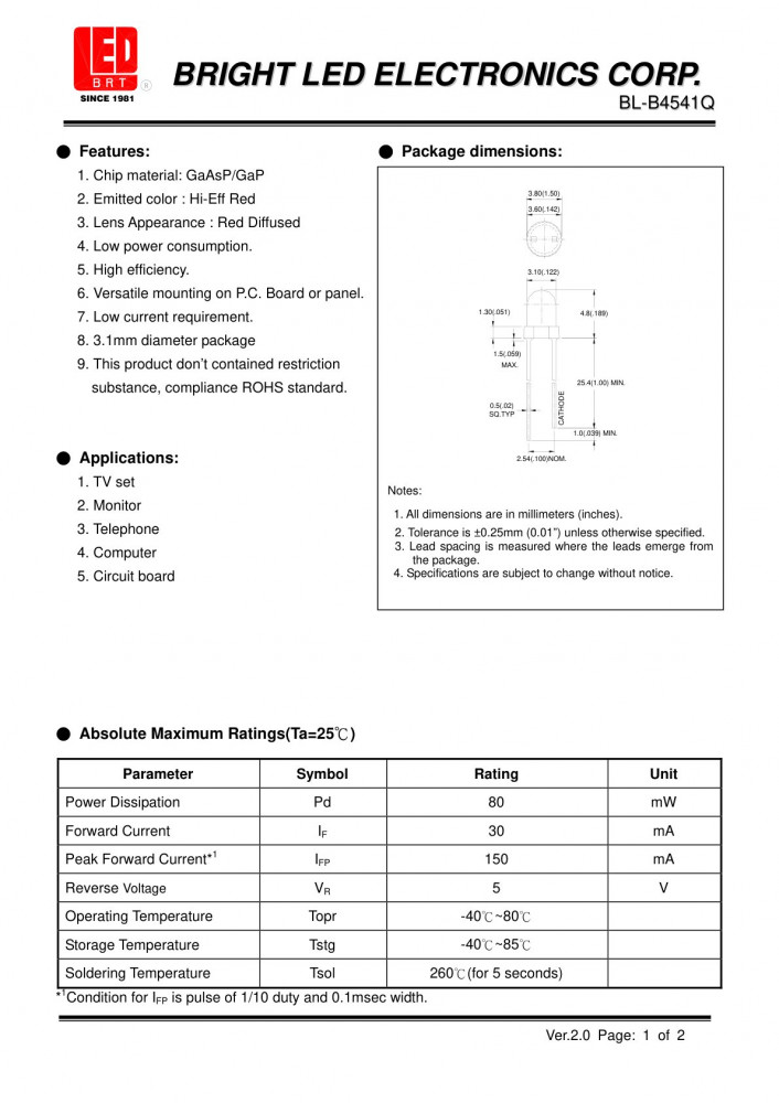 BL-B4541Q datasheet page 1