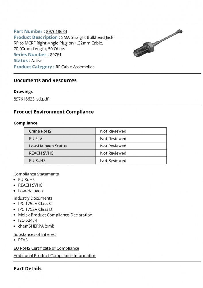 MOLEX 897618623 product drawing, page 1