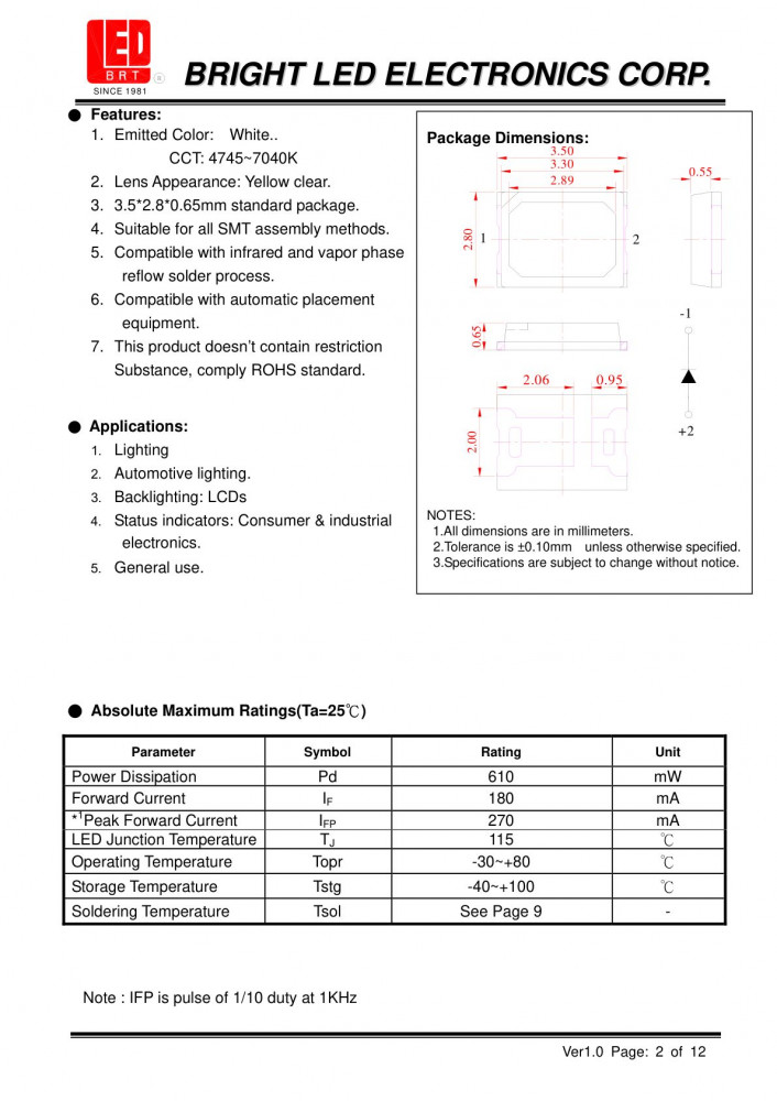 BL-2835A10-34-R80 datasheet page 1