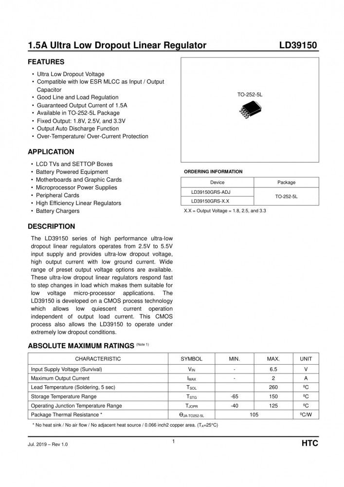 LD39150 series datasheet page 1