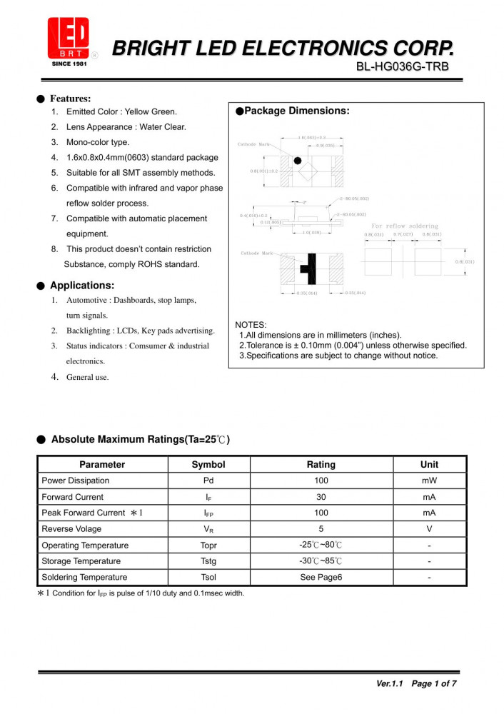 BL-HG036G-TRB datasheet page 1