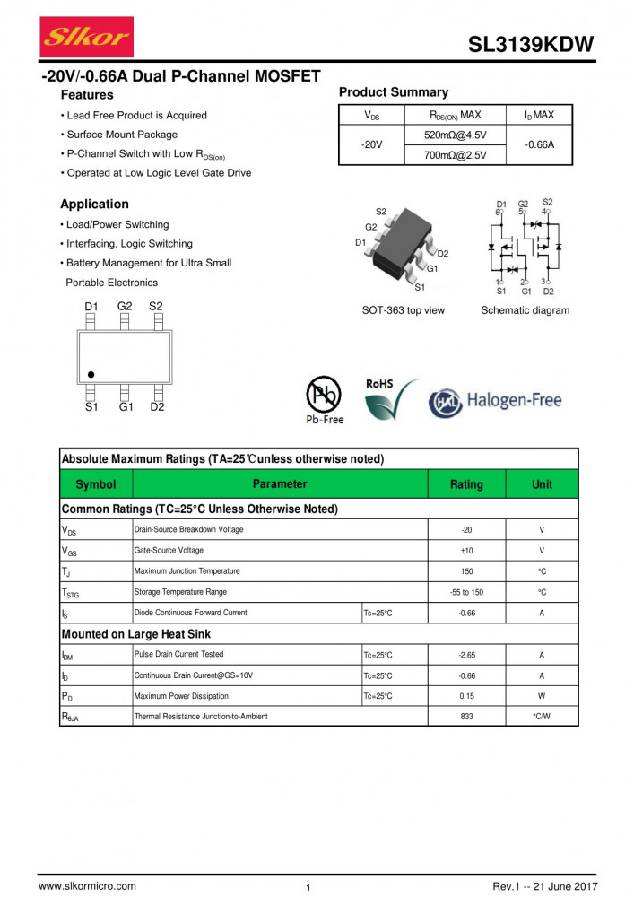 SL3139KDW datasheet page 1