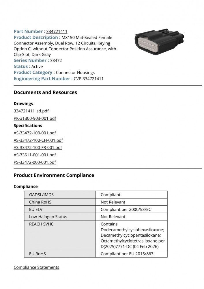 MOLEX 334721411 technical document preview, page 1