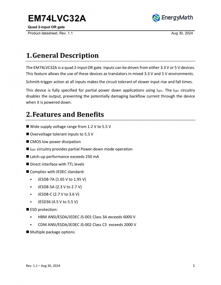 EM74LVC32APW datasheet page 1