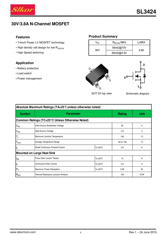 SL3424 datasheet page 1