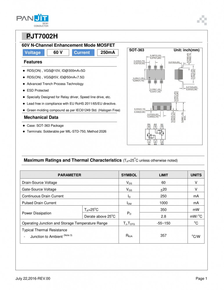PJT7002H datasheet page 1
