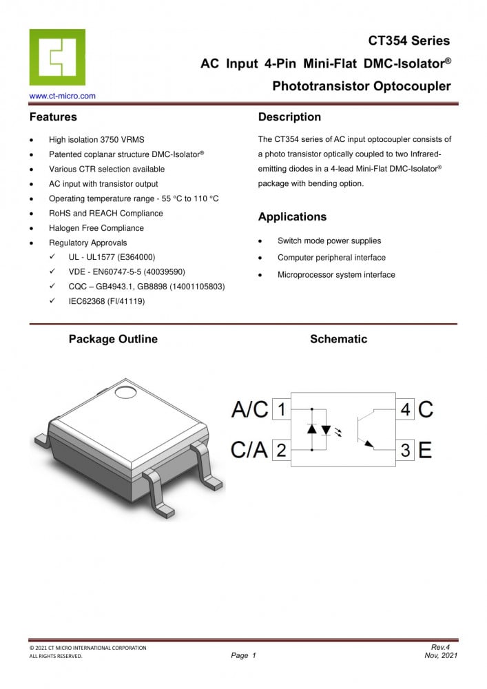 CT354 datasheet page 1