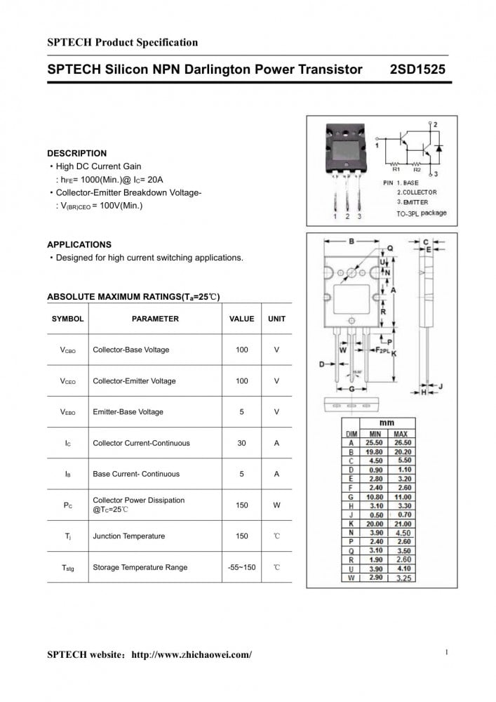 2SD1525 datasheet page 1