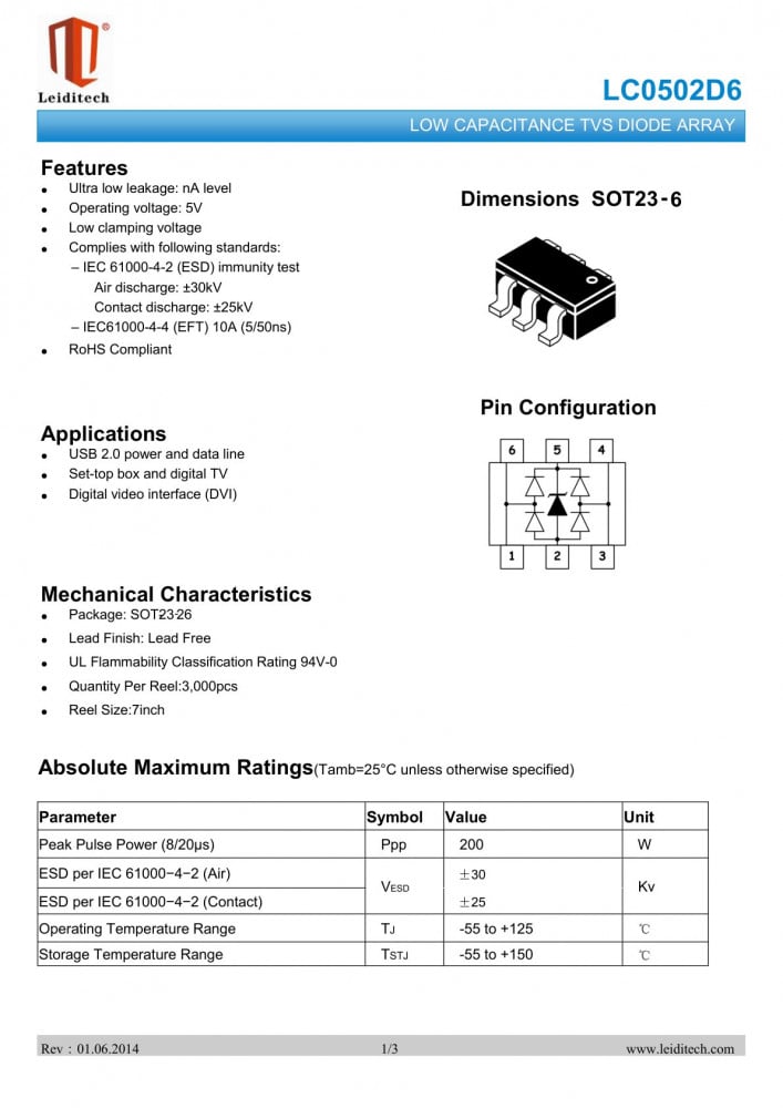LC0502D6 datasheet page 1