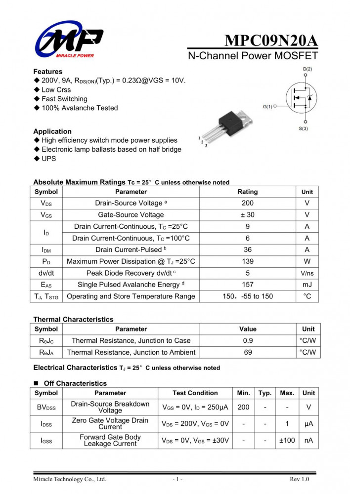 MPC09N20A datasheet page 1